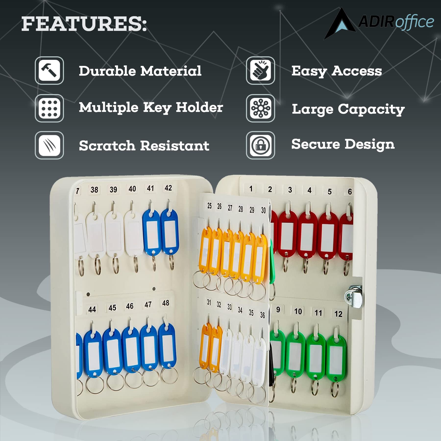 Snapklik.com : AdirOffice Key Lock Box 48 Key Hooks Wall Mounted Key ...