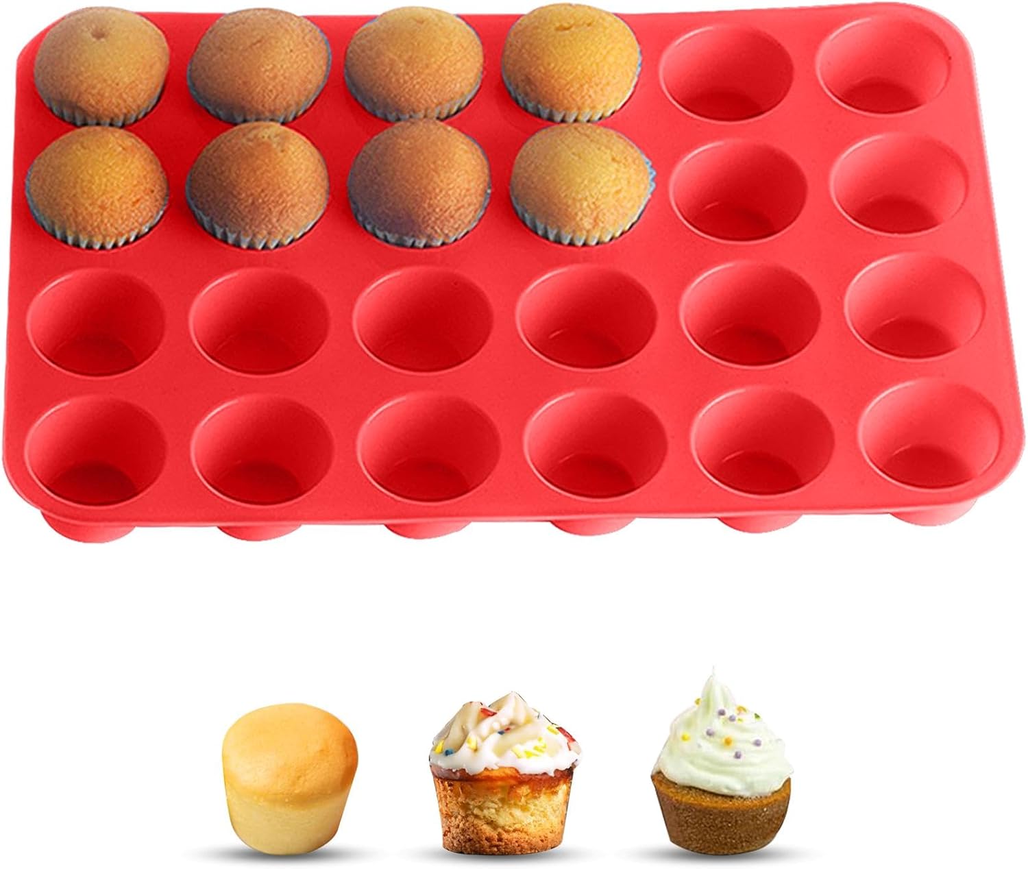 Anwangda 24 Cavity Mini Muffin Trays, Food-Grade Silicone Non-Stick ...