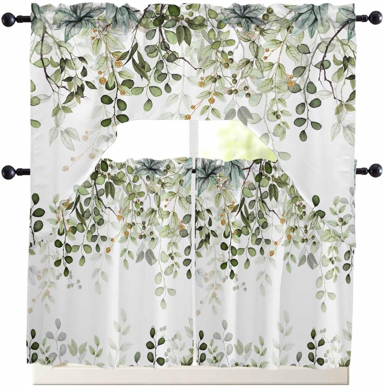Amazon.com: Kitchen Curtains Sets 24 Inch Length with Valance, Abstract ...