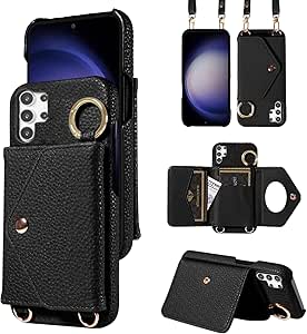 Amazon.com: Furiet Wallet Case for Samsung Galaxy S22 Ultra 5G with Shoulder Strap, Ring Buckle ...