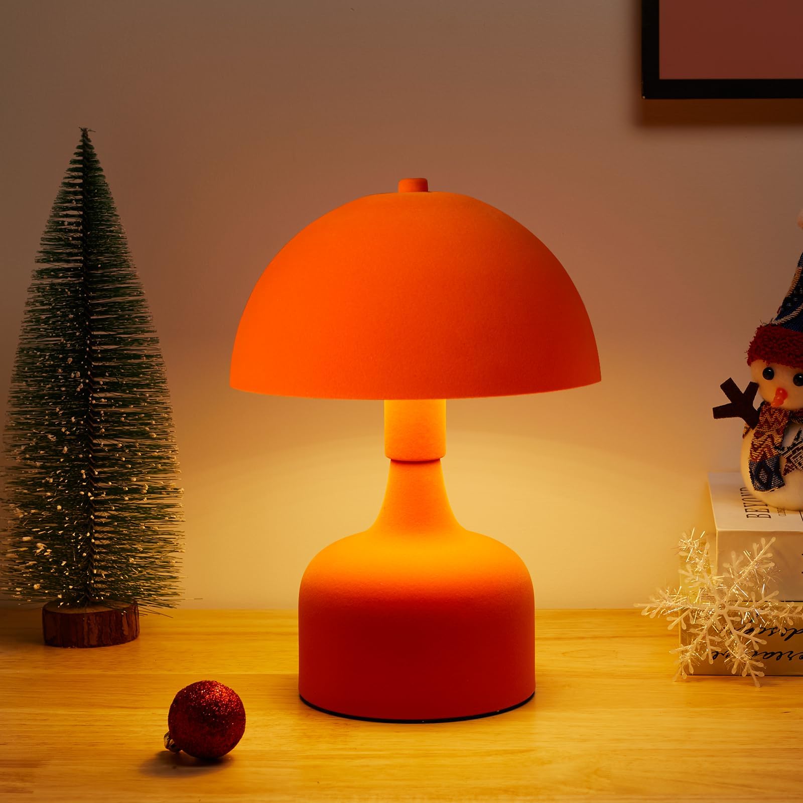 HEQET Mushroom Lamp Orange Glass Mushroom Table Lamp for Bedrooms ...