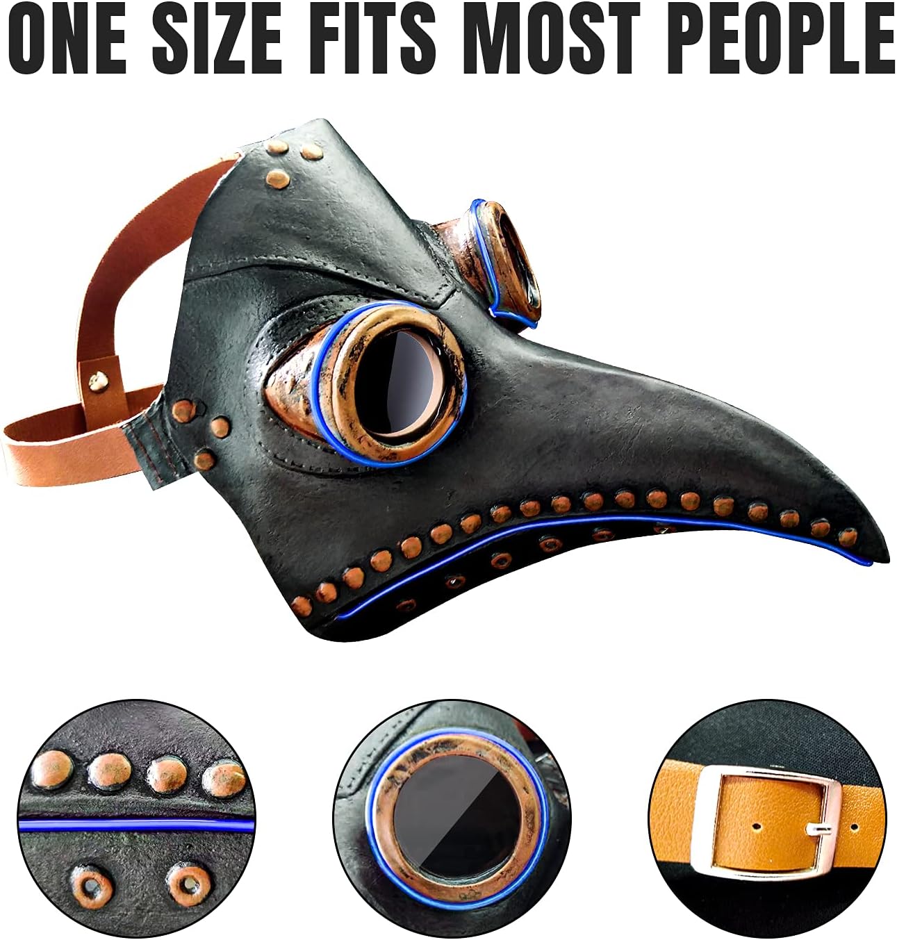 Gearsnug Plague Doctor Bird Mask Long Nose LED Glow Dr Bird Crow Mask ...