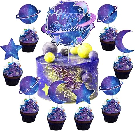 Amazon.com: Galaxy Birthday Cake Decorations Solar System Happy ...