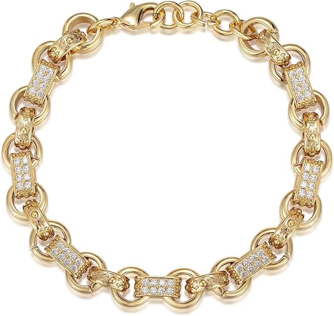 THE BLING KING 10mm Giant Gold Gypsy Link Belcher Bracelet with Stones ...