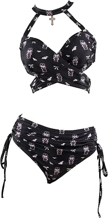 Amazon.com: MEOWCOS Women Bikini Set Gothic Swimsuit Unique Coffin ...