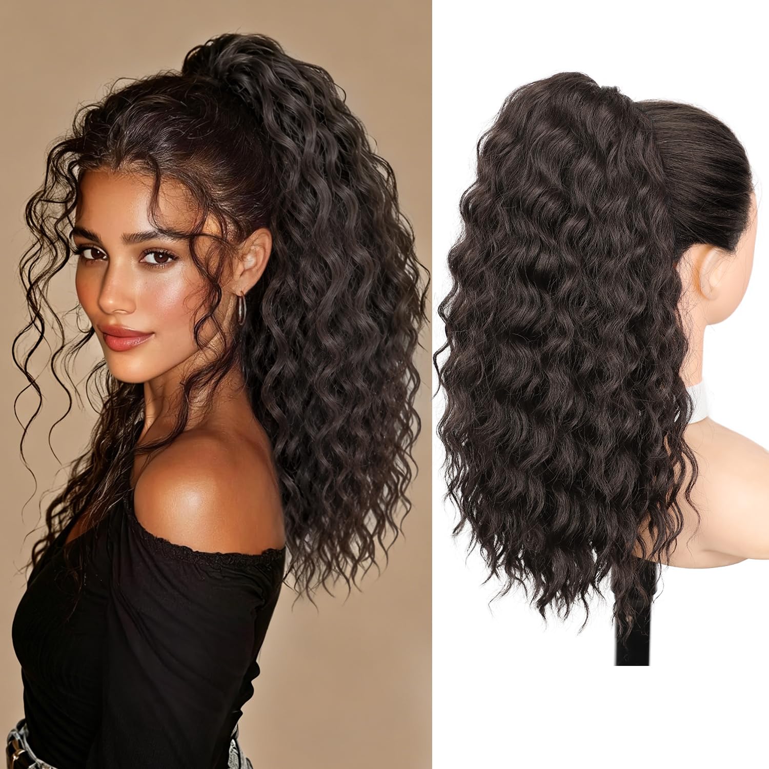 Amazon.com : Isaic Ponytail Extension 16 Inch Long Wavy Curly Ponytails ...