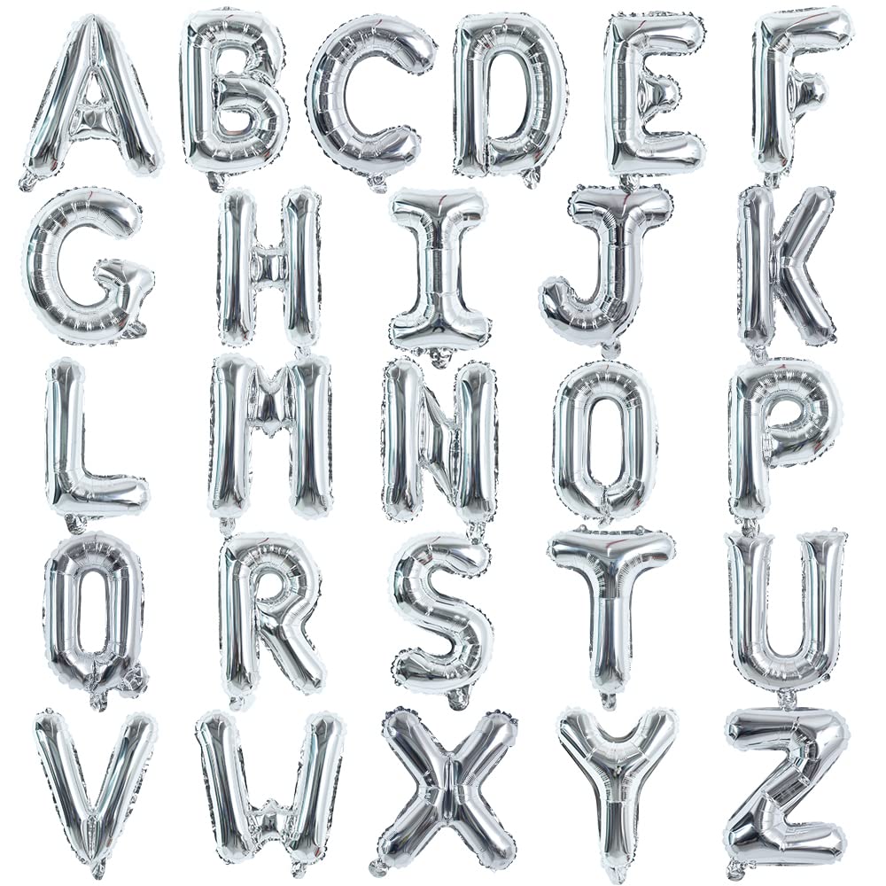 Amazon.com: TONIFUL 52 Pieces 16 Inch Silver Letter A-Z Balloons,Custom ...