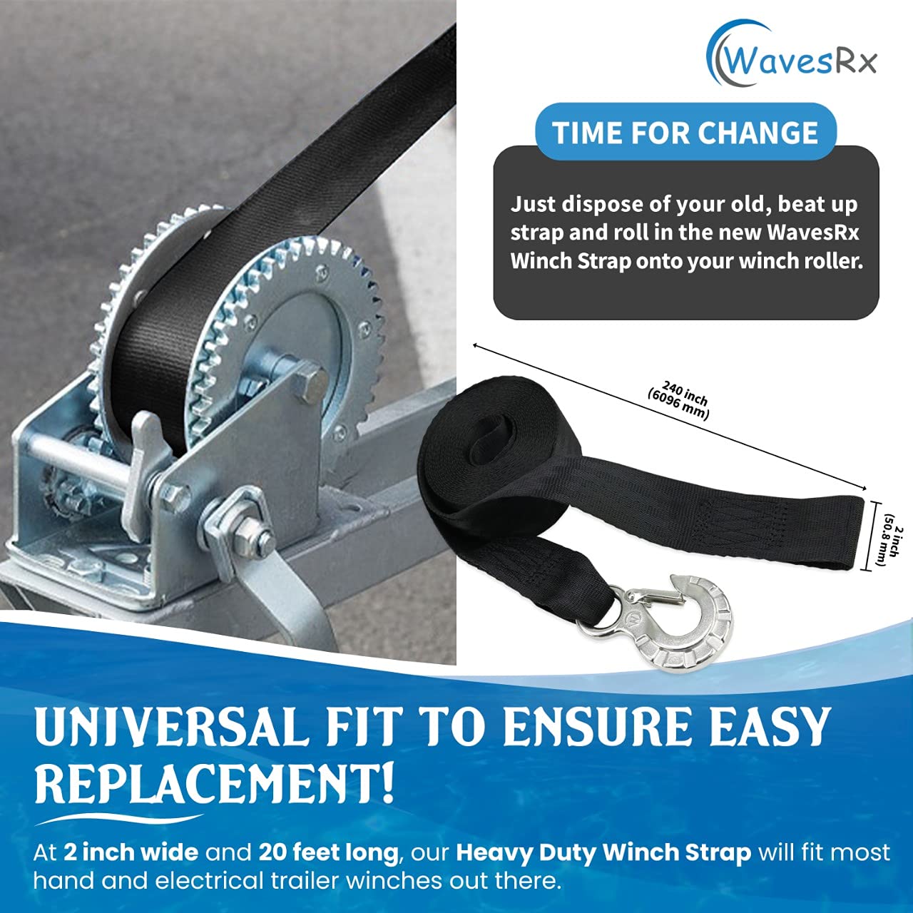 Snapklik.com : WavesRx 2 X 20 Boat Trailer Winch Strap Replacement