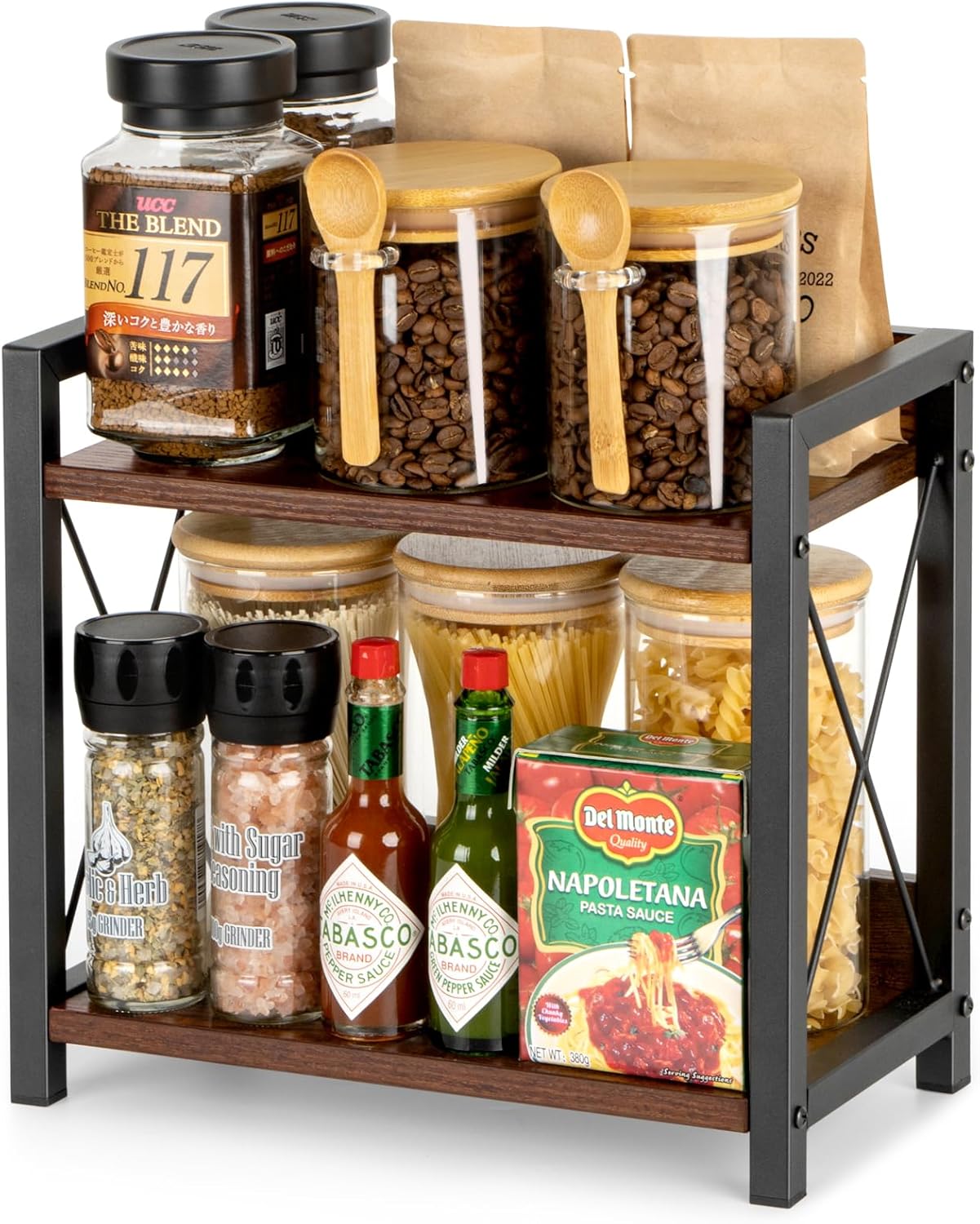 ANBOXIT Spice Rack for Countertop, Coffee Countertop Shelf, Wooden ...