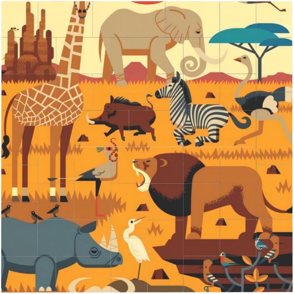 Amazon.co.jp: Building Blocks Puzzle, Zebra, Bird Pattern, Elephant ...