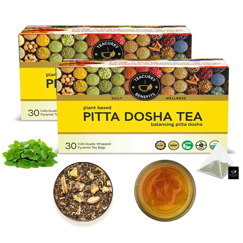 TEACURRY Pitta Dosha Herbal Tea(2 Month Pack,60 Tea Bags)-Helps Balance ...
