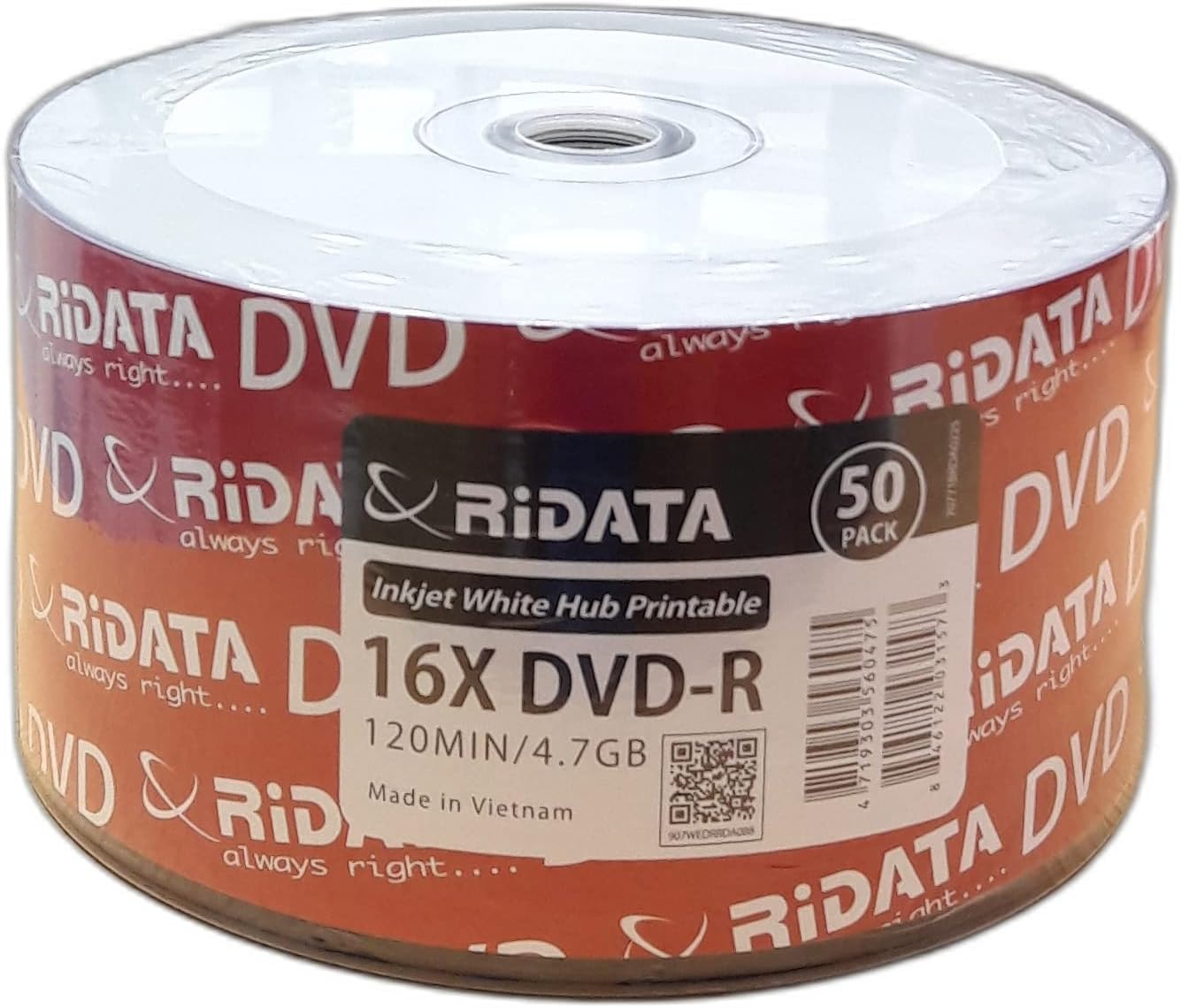 Amazon.com: Ritek Ridata White Inkjet Hub Printable 16X DVD-R Media 50 Pack in Plastic Wrap (DRD ...