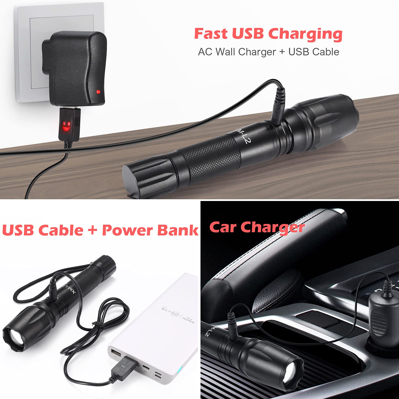 Rechargeable Tactical Flashlight LED High Lumens, Esgreen Super Bright ...