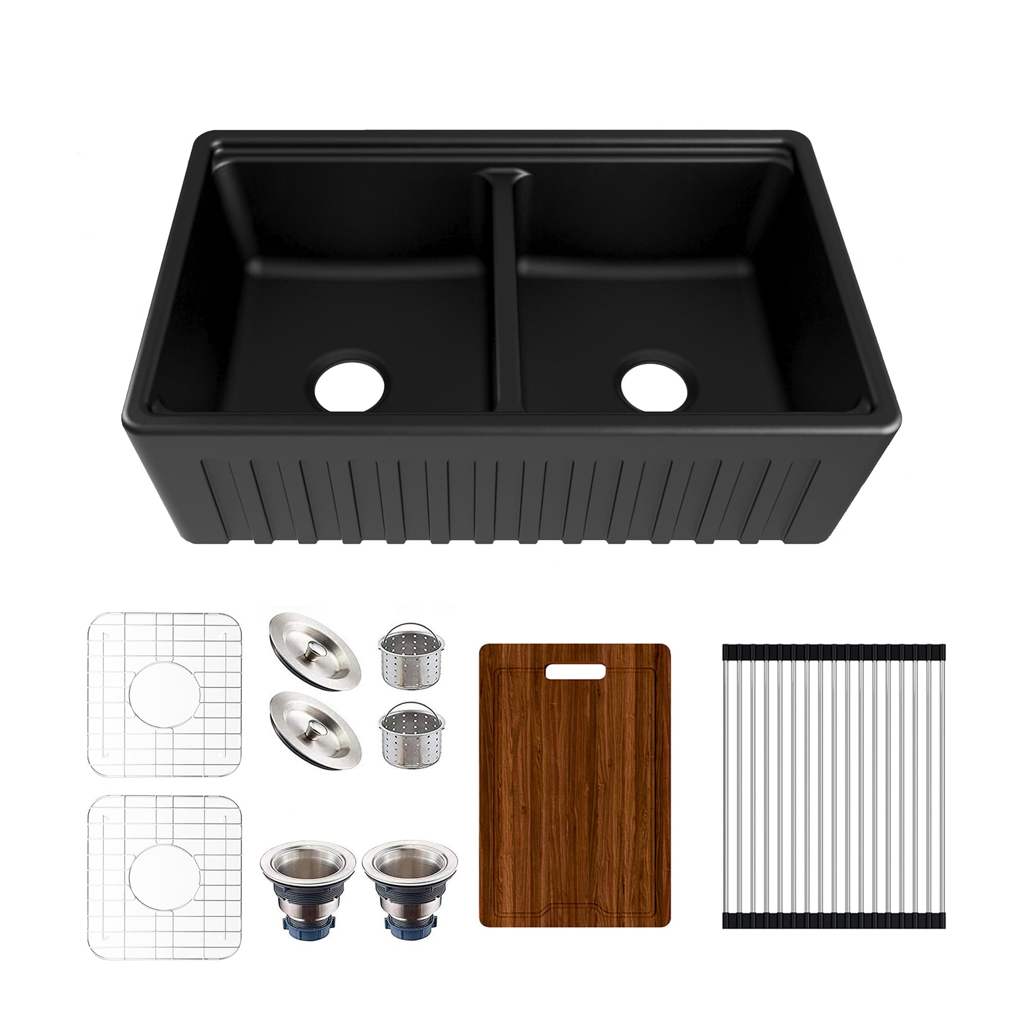 MEJE #KS 33"x20" Ceramic Black Step Rim Workstation Farmhouse Kitchen ...