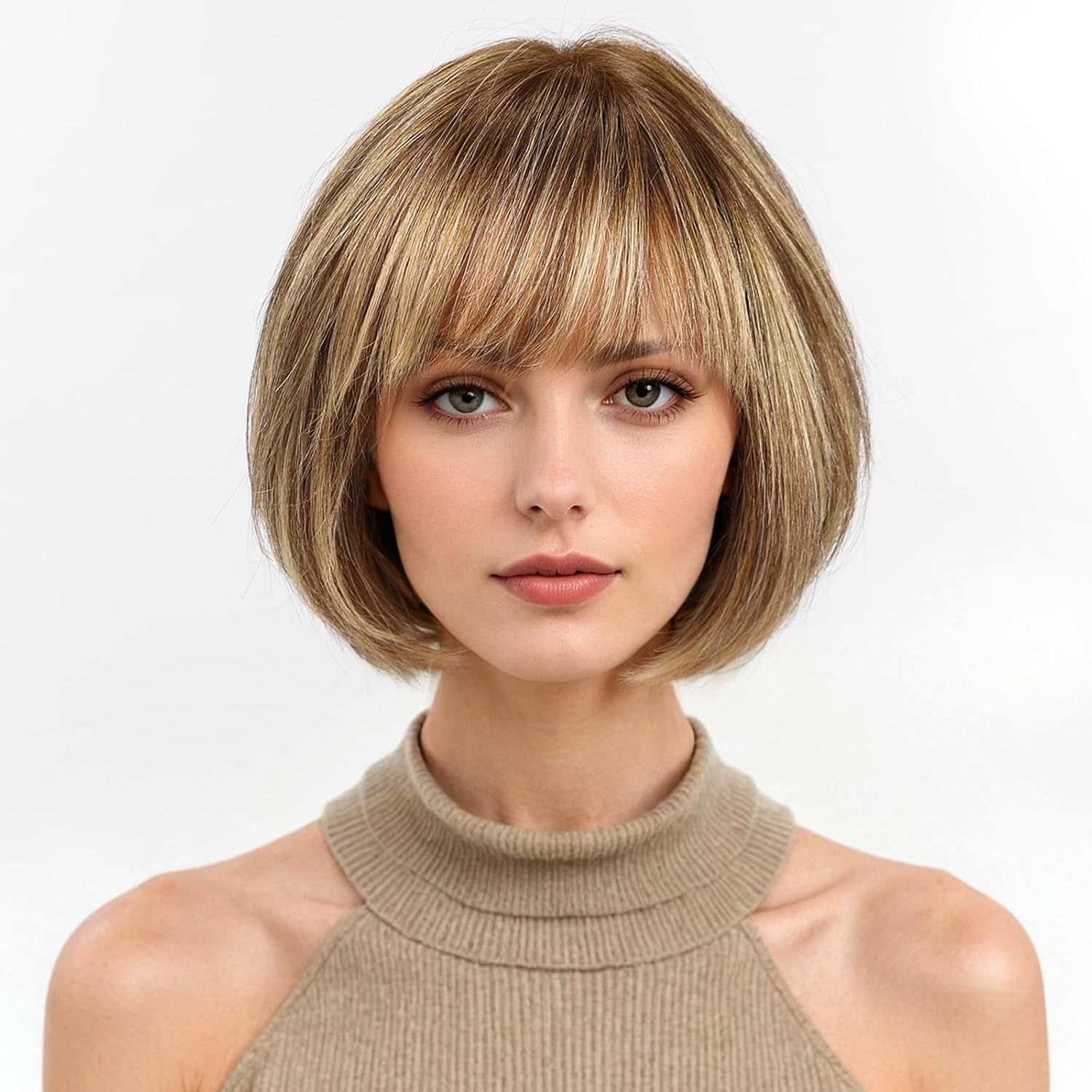 Amazon.com : KKU 10 Inch Brown Mixed Blonde Wigs Human Hair for Women ...