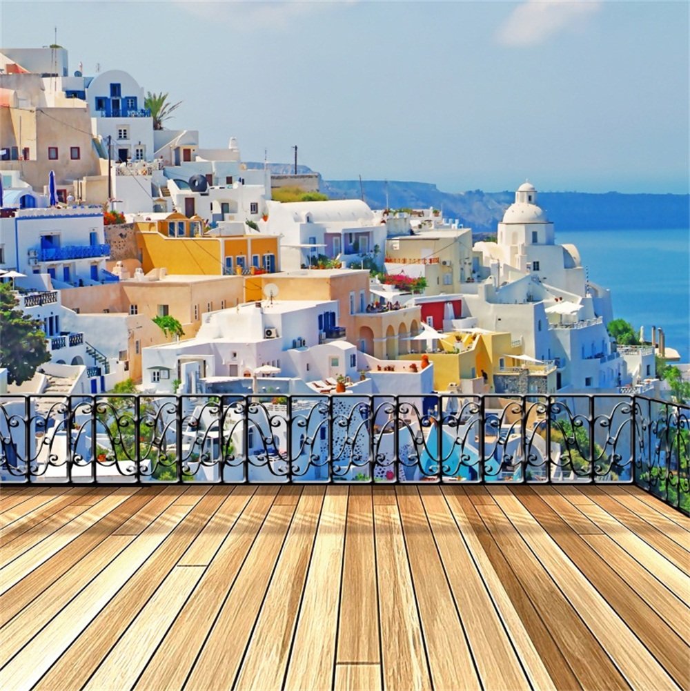 Buy LFEEY 10x10ft Greece City Backdrop Wooden Floor Portrait ...