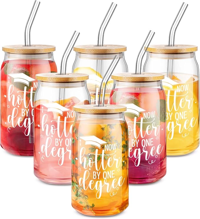 Amazon.com: 6 Set Graduation Gifts 16 oz Glass Cups with Lids and ...