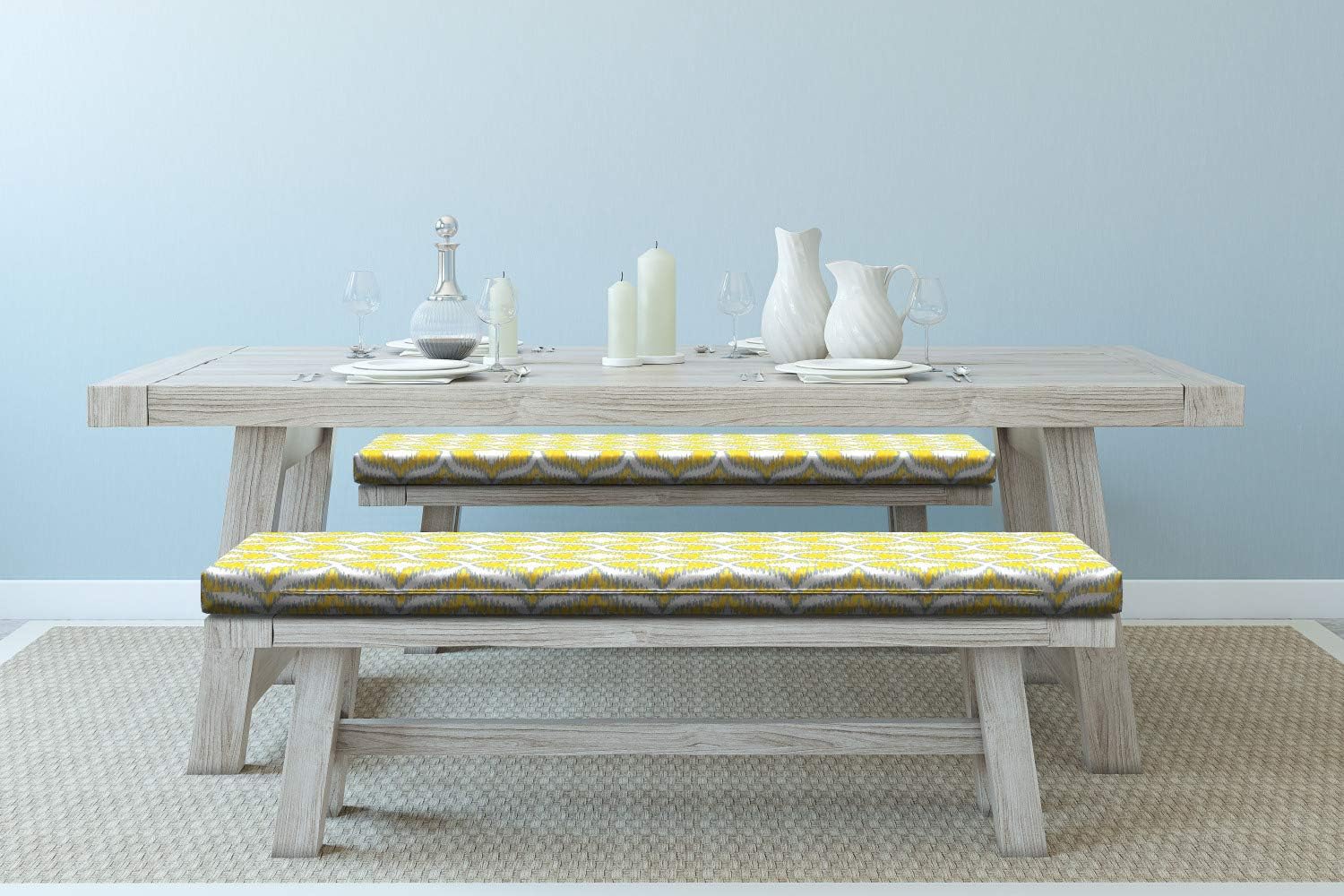 Lunarable Mustard Bench Cushion Set of 2, Eastern Ikat Style Pattern ...