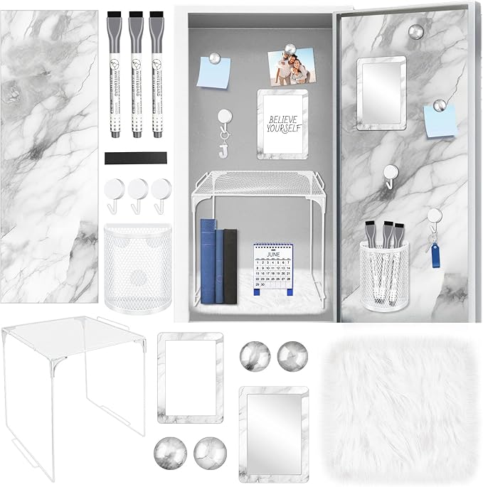 Amazon.com: 17 Pcs White Magnetic Locker Marble Theme Accessories Kit ...