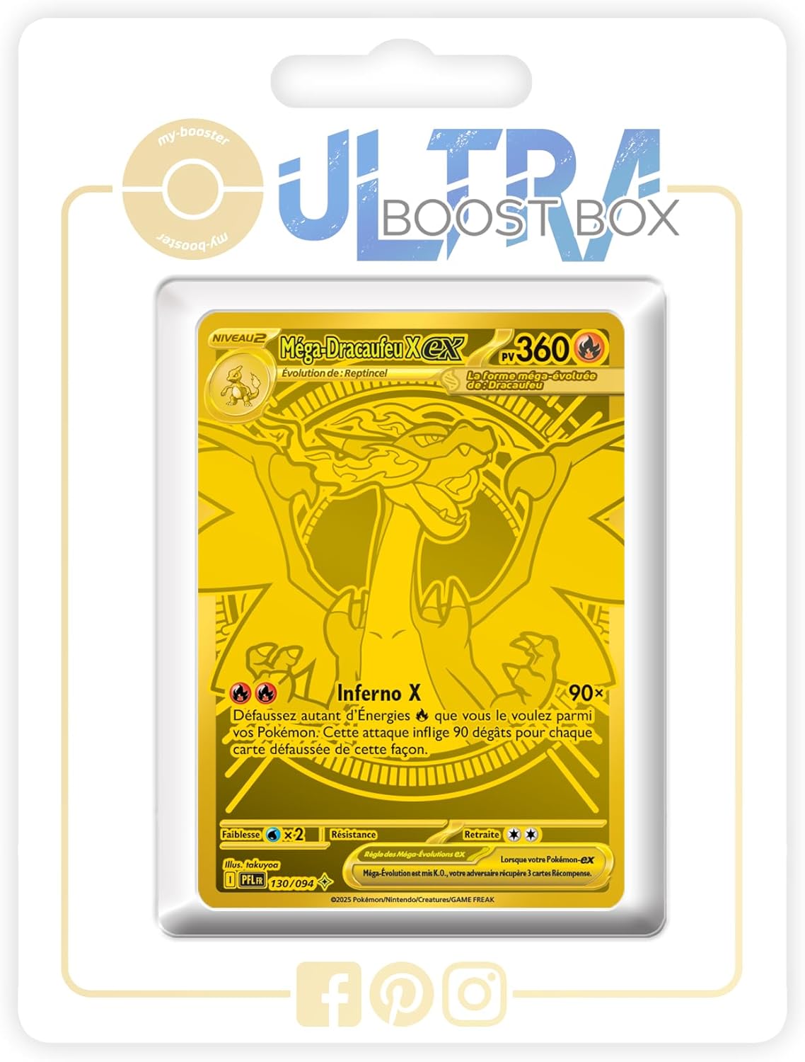 Méga-Dracaufeu X ex 130/094 Secrète Gold - Ultraboost X Méga-Évolution ...