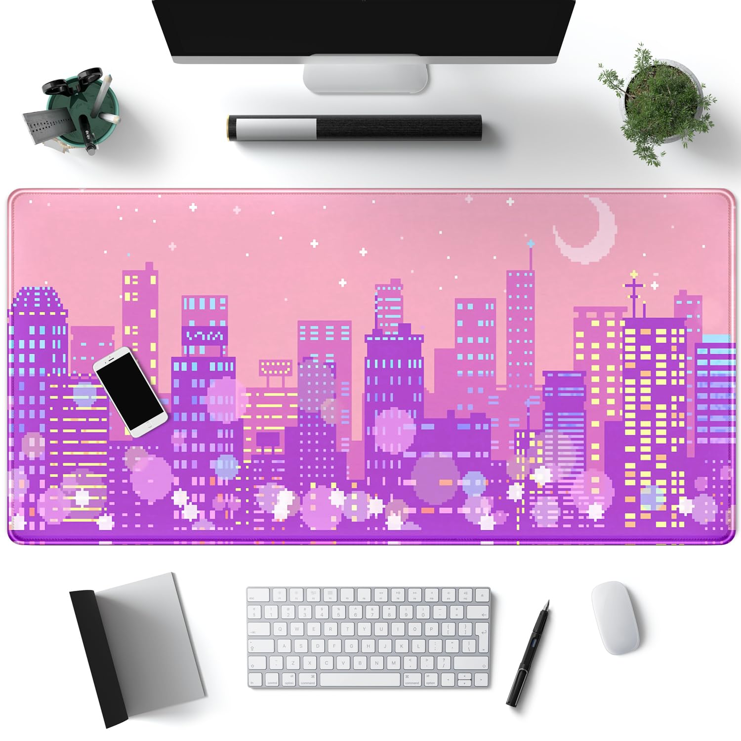Amazon.com : Pink Desk Mat Retro Anime Desk Pad 90s Vaporwave ...