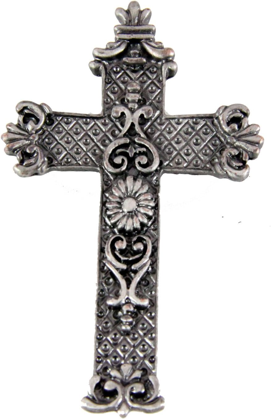 Amazon.com: 6030111 Beautiful Ornate Detailed Brushed Silver Cross ...