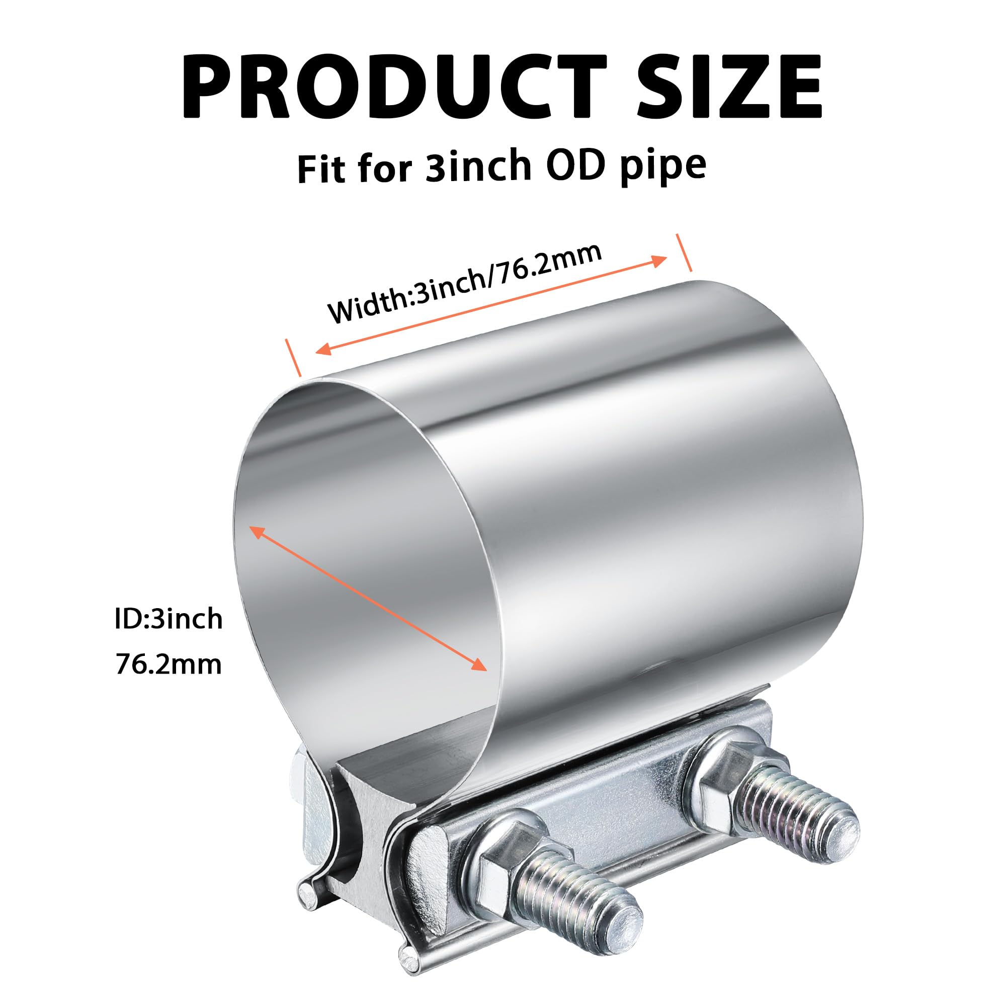 Snapklik.com : 3 Inch Exhaust Clamp, 3" Butt Joint Band Clamp Sleeve ...