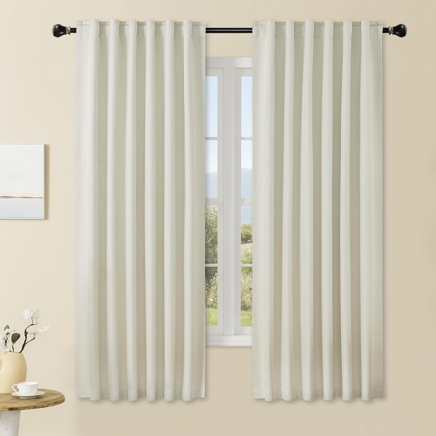 Amazon.com: DUALIFE Faux Linen Curtains 63 Inch Length for Bedroom -Rod ...