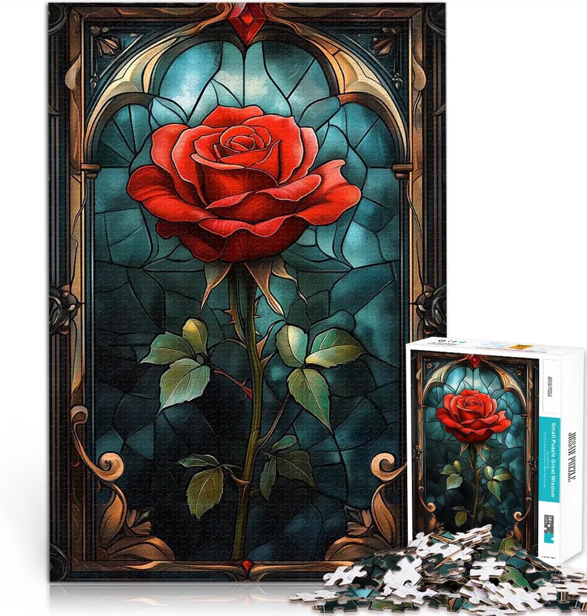puzzle 1000 pezzi per adulti Paesaggio di rose in vetro colorato ...