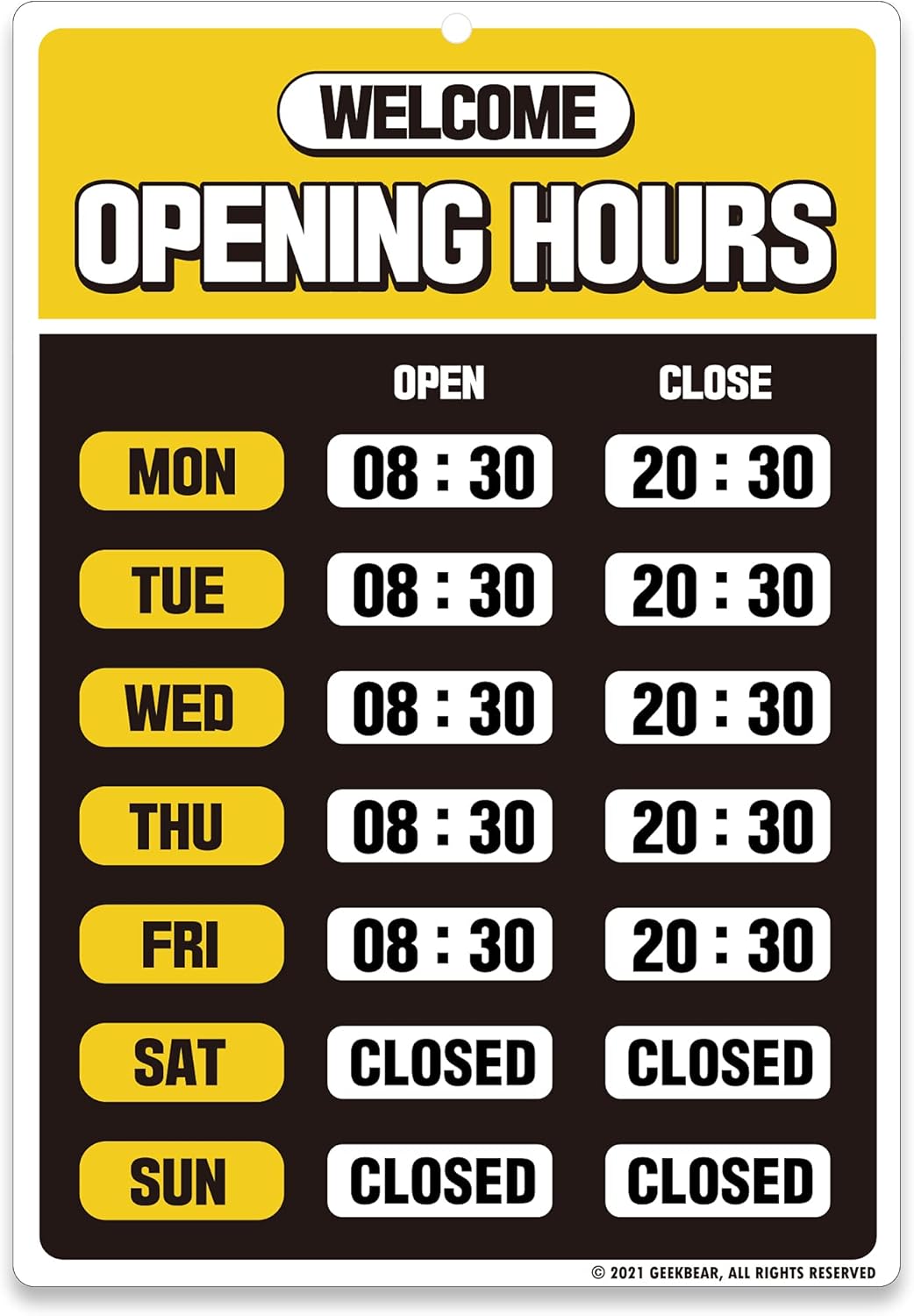 GEEKBEAR Business Hour Sign (Yellow) – Opening Hour Sign – Store Hours ...