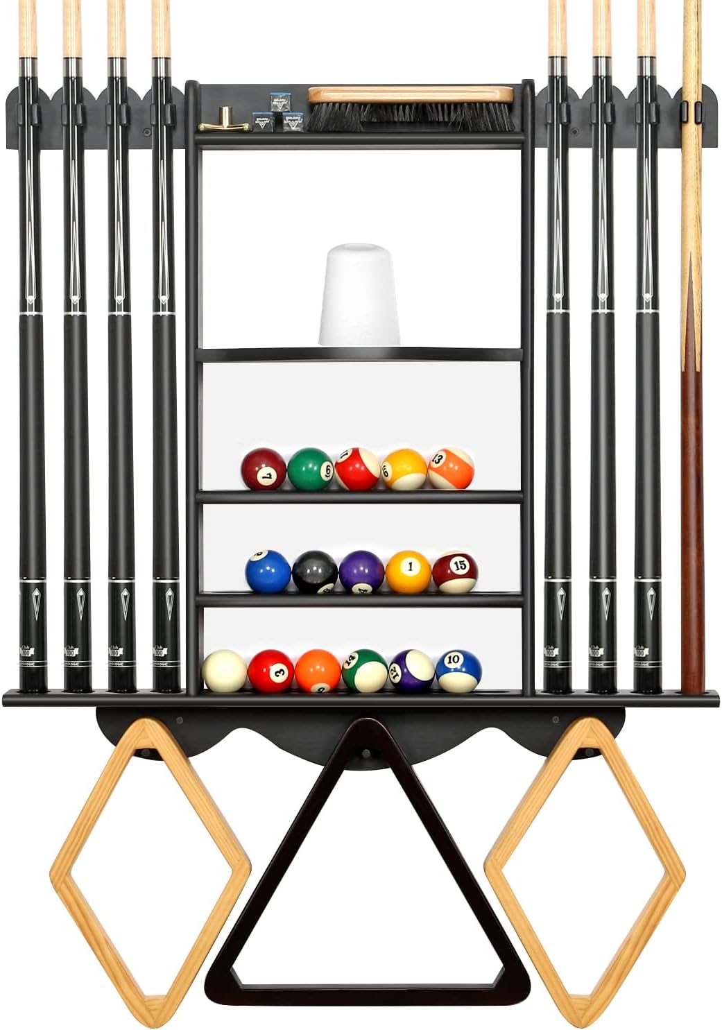 EXTCCT Billiards Pool Cue Rack, Pool Stick Holder Wall Mount Holds 8 ...