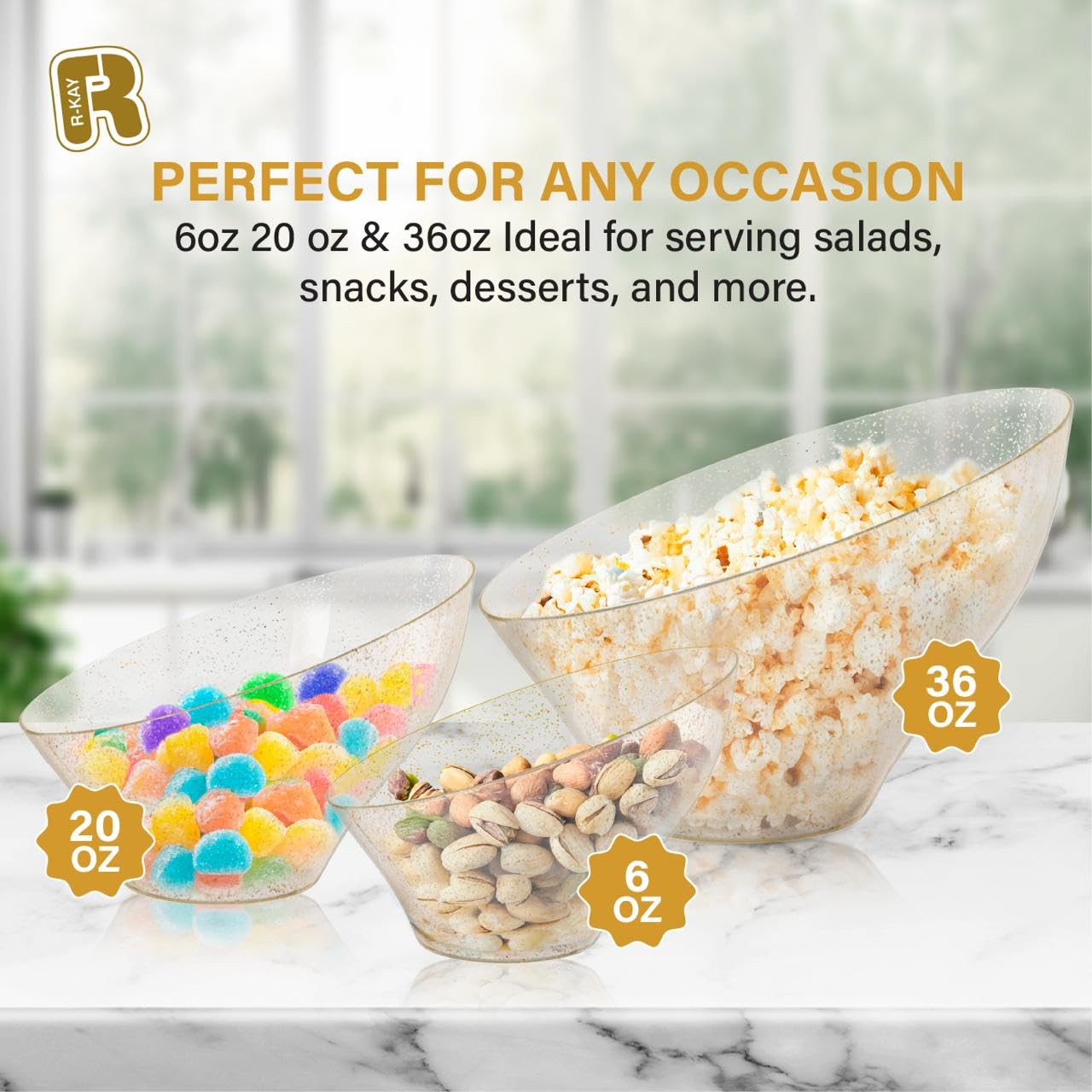 Snapklik.com : R-kay 6 Pack Glitter Angled Candy Bowls - Gold Plastic ...