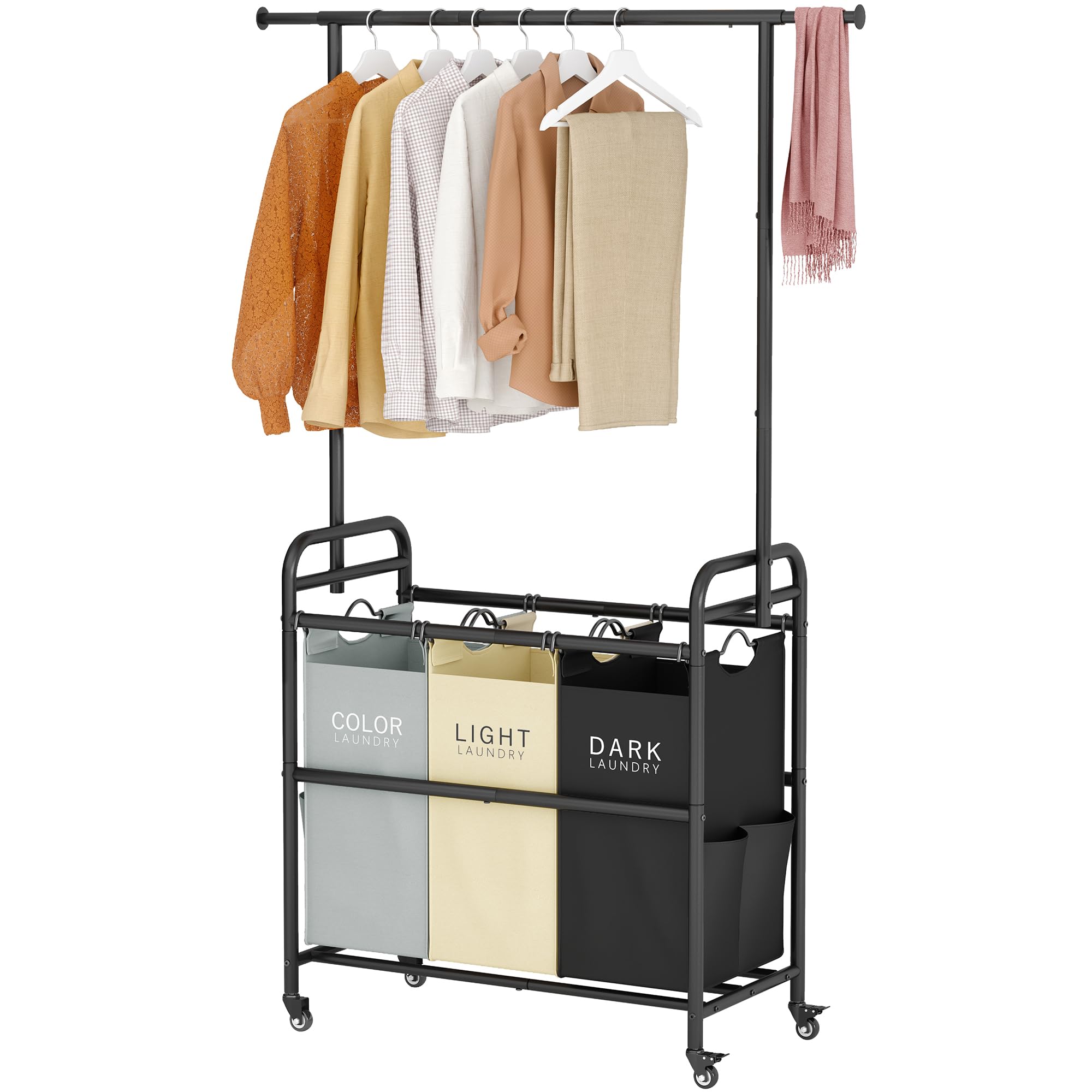 Amazon.com: Tajsoon Laundry Sorter Cart with Hanging Clothes Rack, 3 ...