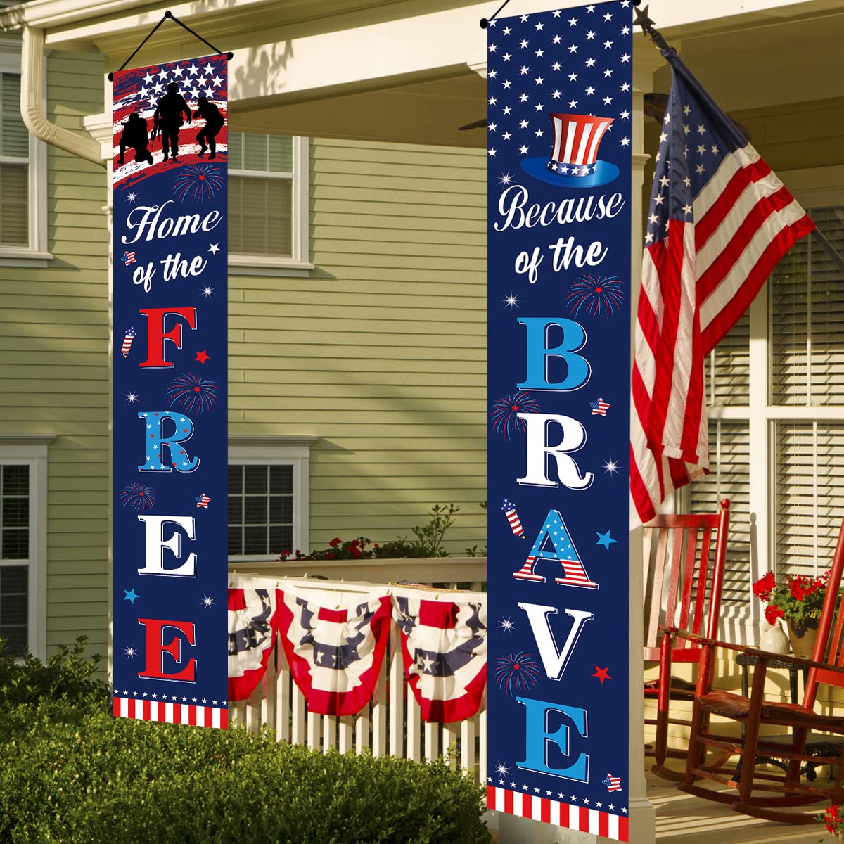Snapklik.com : American Flag Patriotic Soldier Porch Sign Banners- HOME ...