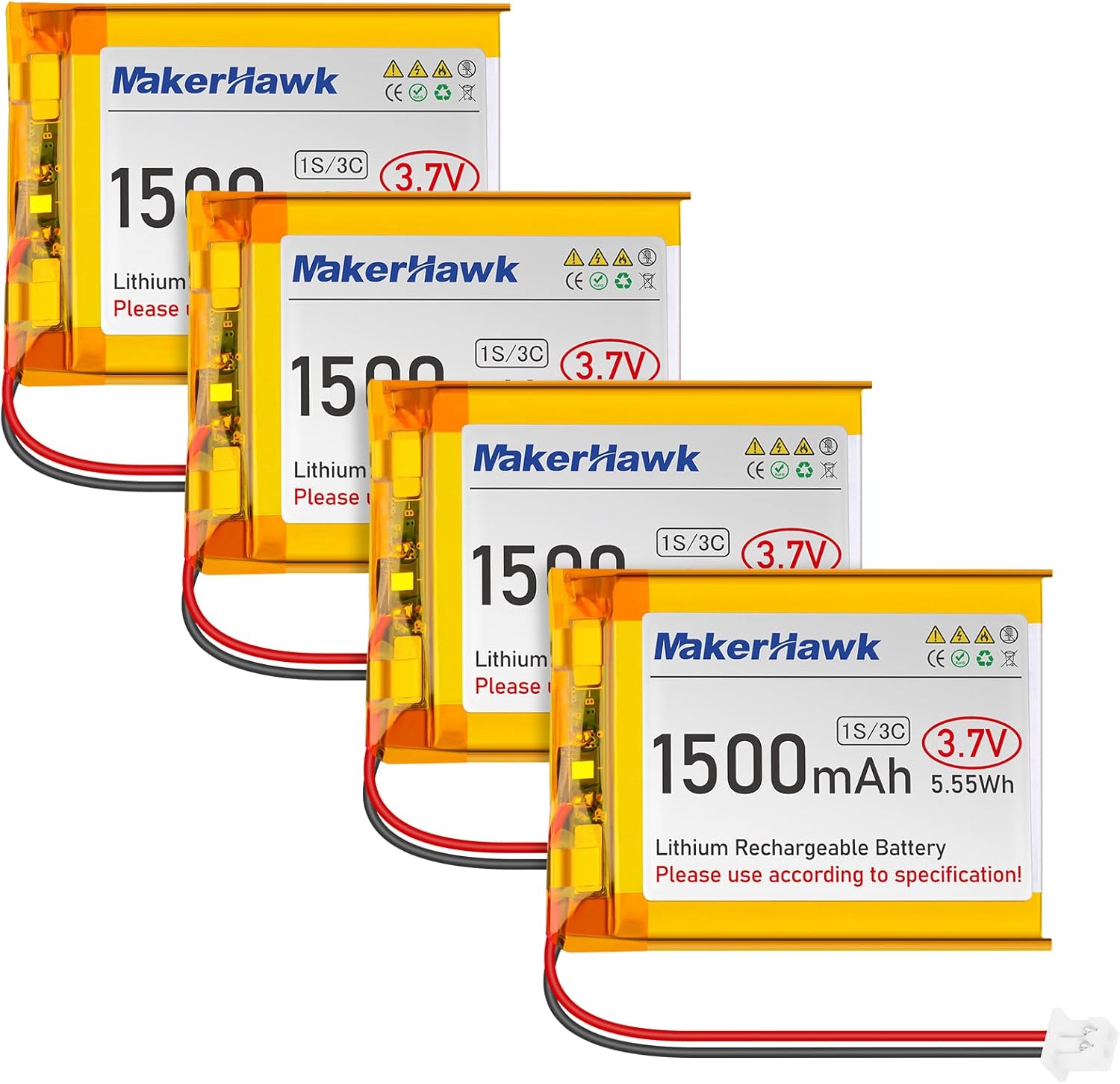 Amazon.com: 3.7V Lipo Battery 1500mAh 604050 Rechargeable Battery ...