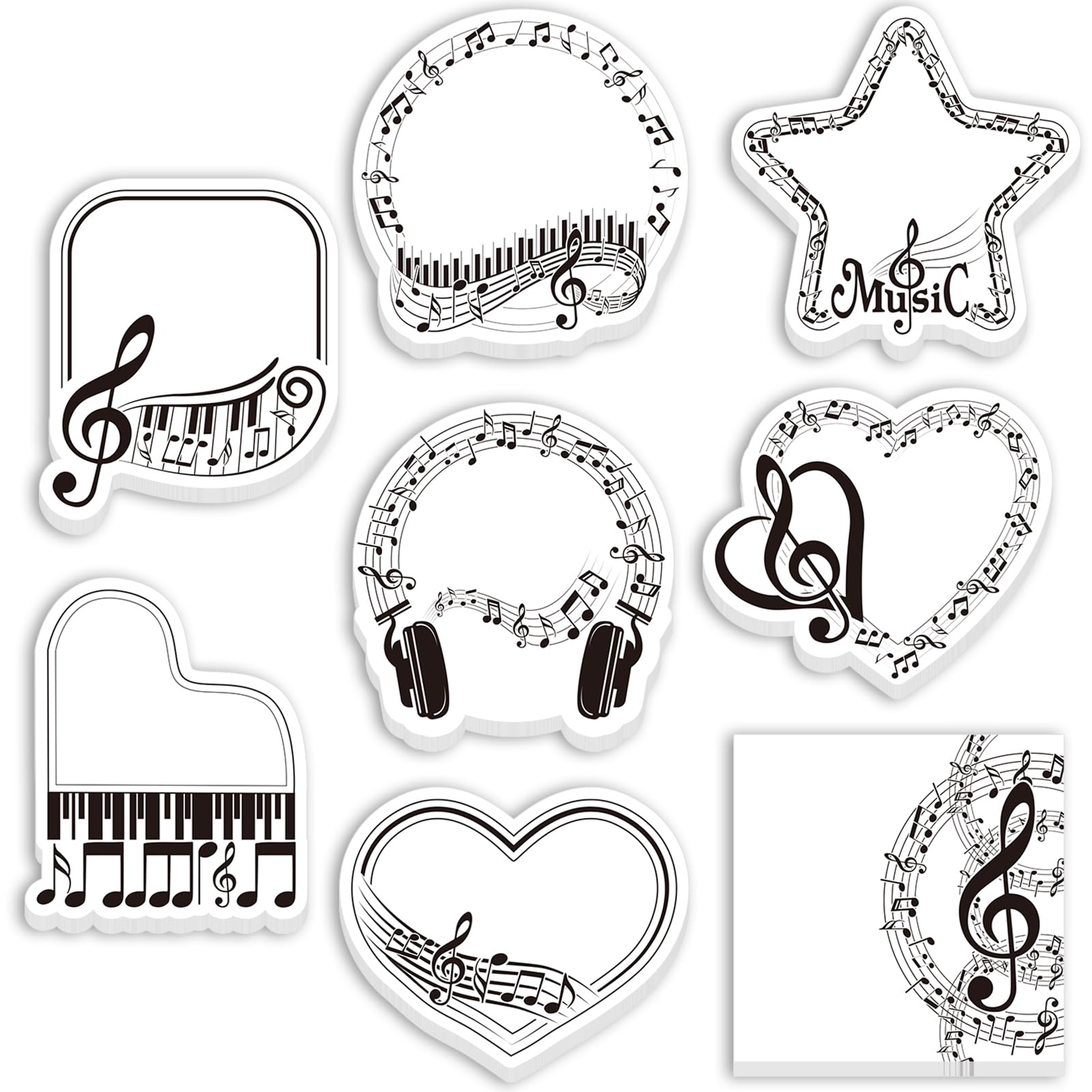 MWOOT 8 Pieces Music Themed Sticky Notes, Self-Adhesive Writing ...