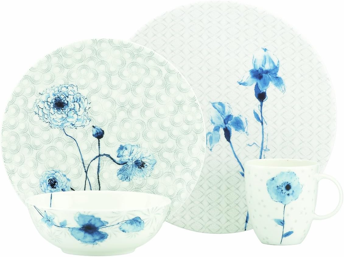 Amazon.com | Lenox Simply Fine Watercolor Indigo Blue 4-Piece Place ...