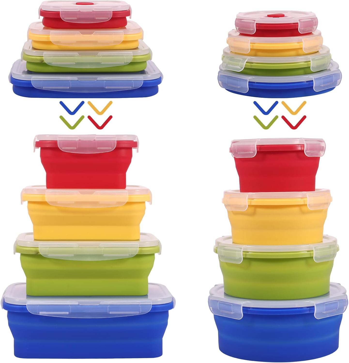 DRBIT 8Pcs Collapsible Food Storage Containers with Lids Colorful ...