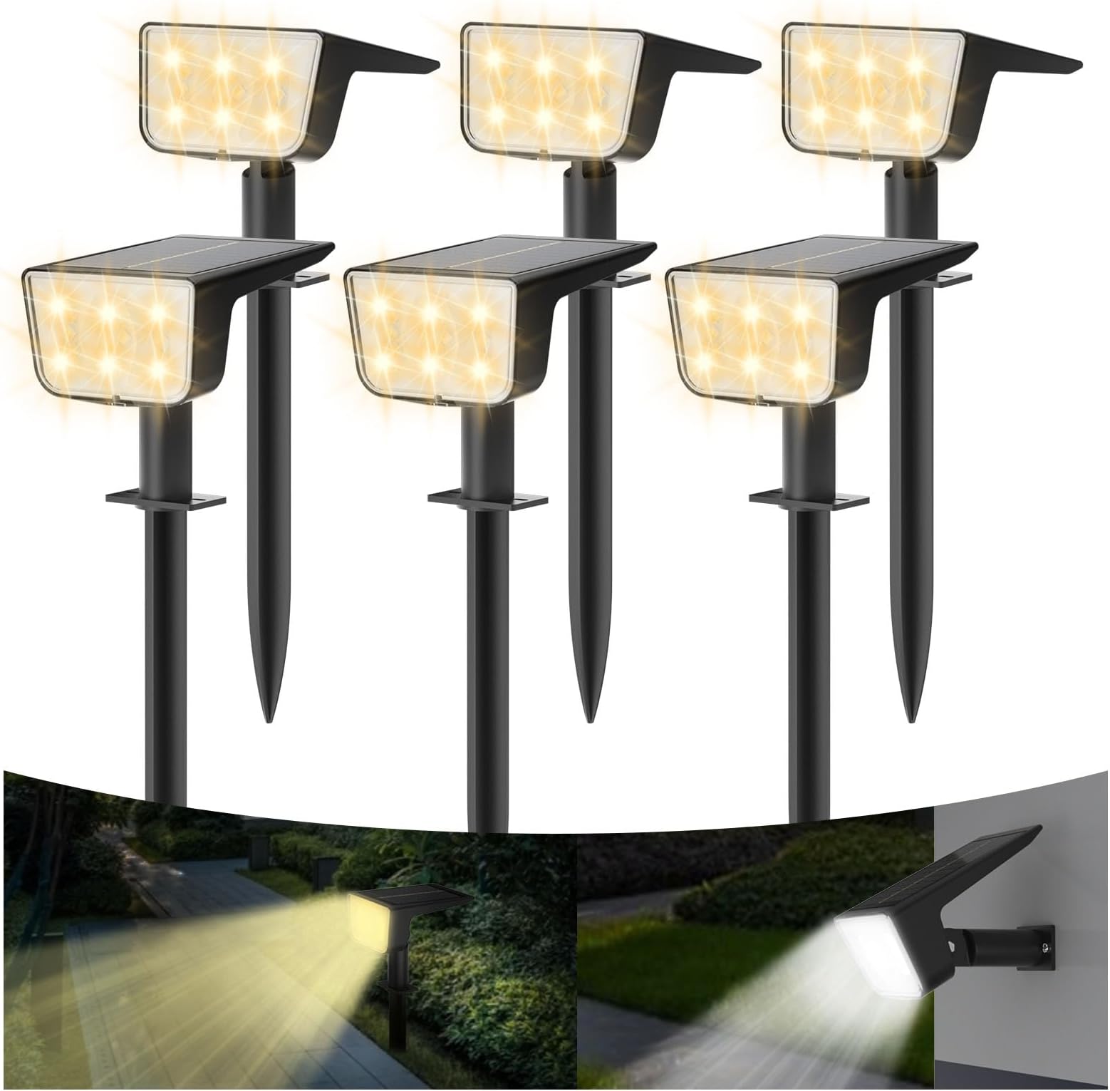 Solar Spot Lights Outdoor: 6 Pack Solar Lights Outdoor IP67 Waterproof ...