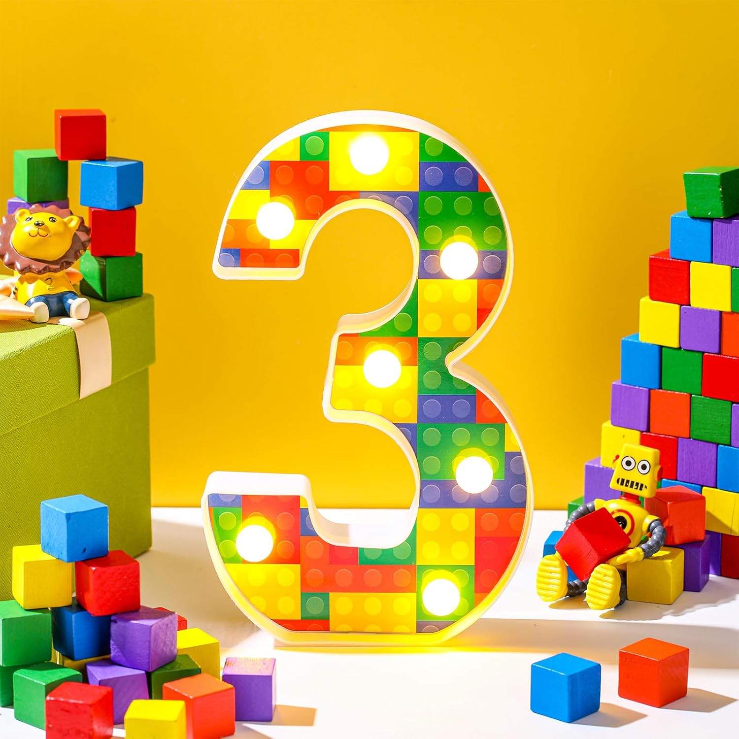 Amazon.com: Baquler Building Block Light Up Number Birthday Decoration ...