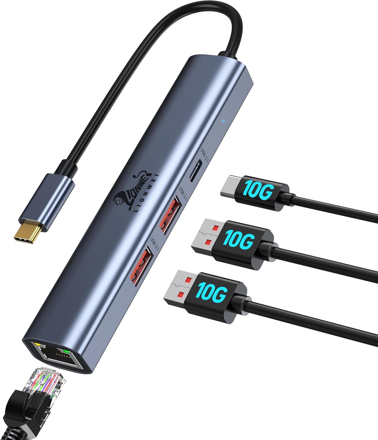 Amazon.com: USB C Hub with Ethernet 10Gbps USB 3.1, LIONWEI 4 IN-1 USB ...