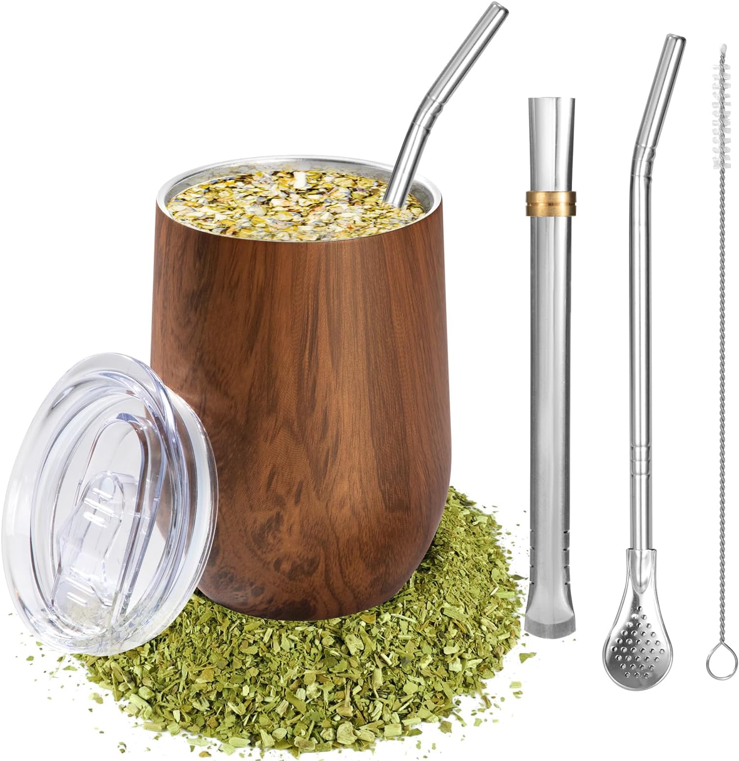 Modern Stainless Steel Yerba Mate Gourd Set Includes 12oz/35oml Double ...