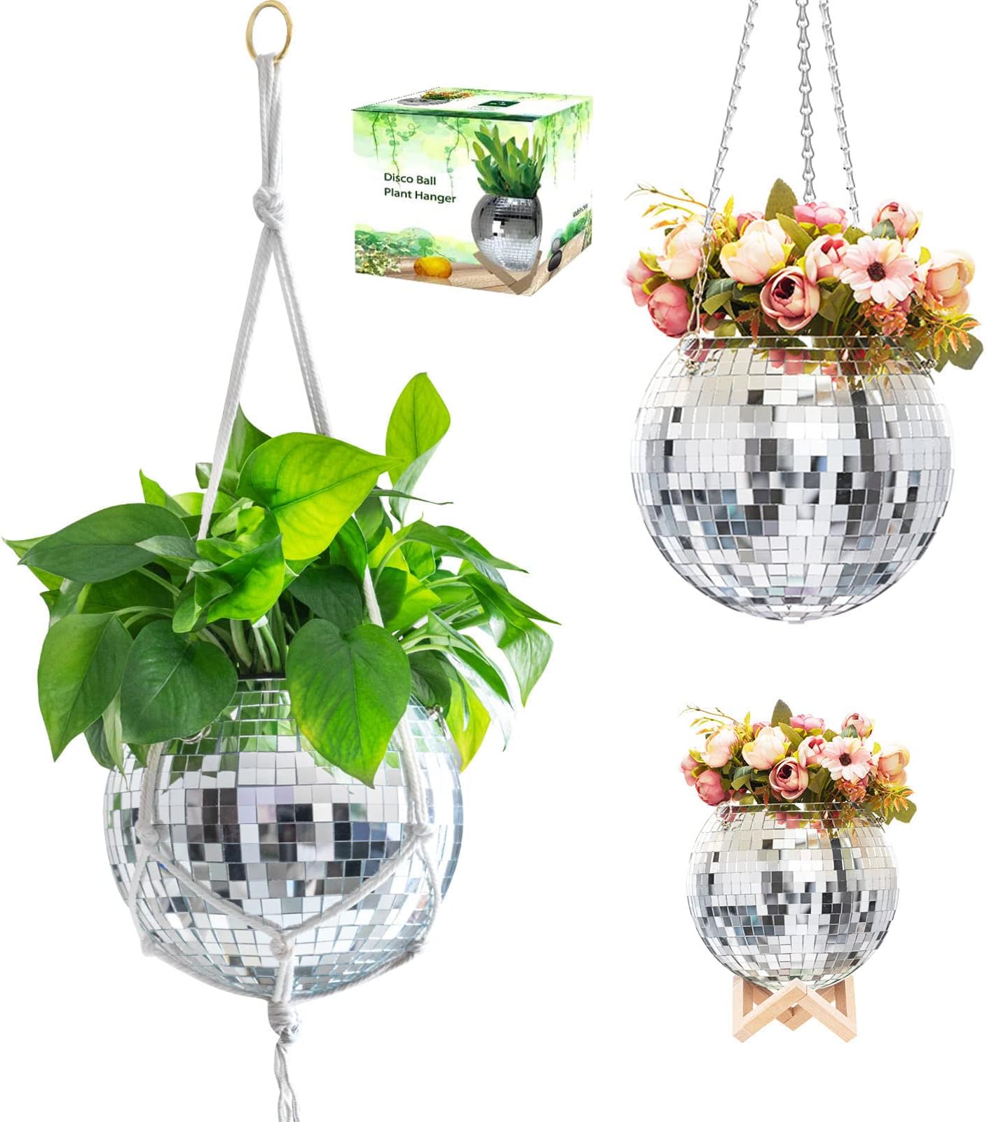 Amazon.com: 2 Pcs 10" Hanging Disco Ball Planter with Chain Home Boho ...