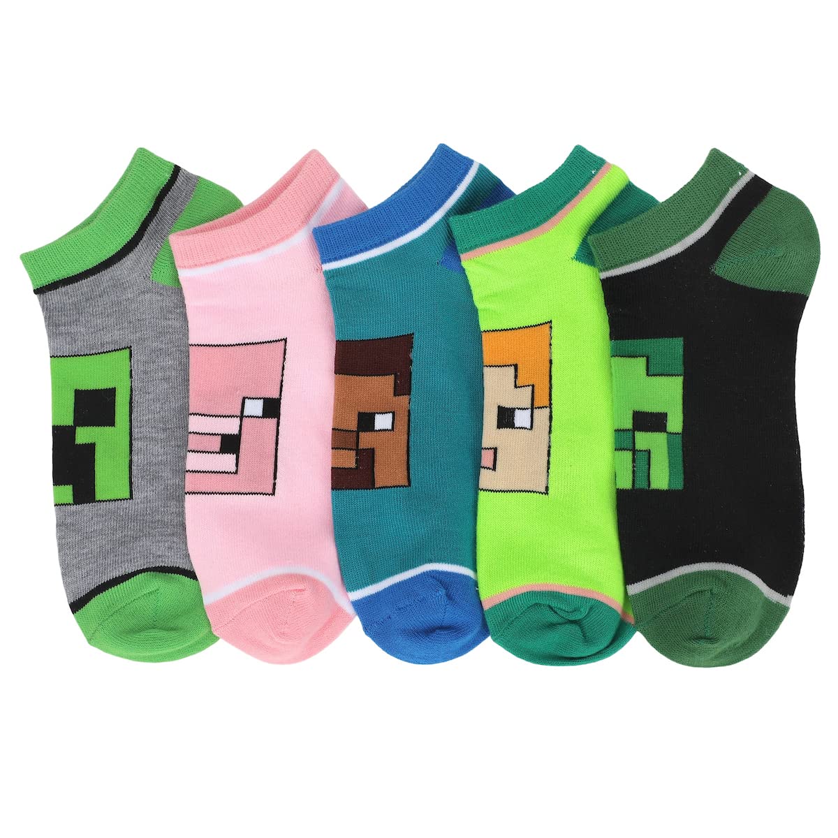 Amazon.com: Bioworld Minecraft Character Heads 5-Pair Ankle Socks ...