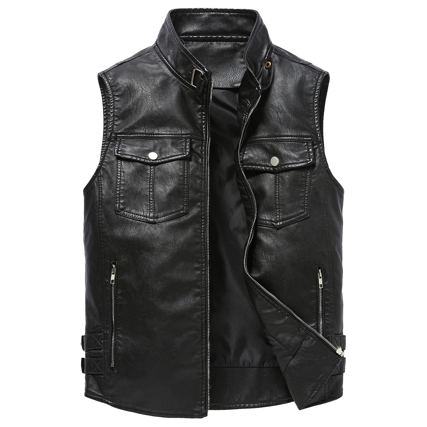 Snapklik.com : NAVEKULL Mens Leather Motorcycle Vest Black Vintage Riding Biker Faux Leather Vests