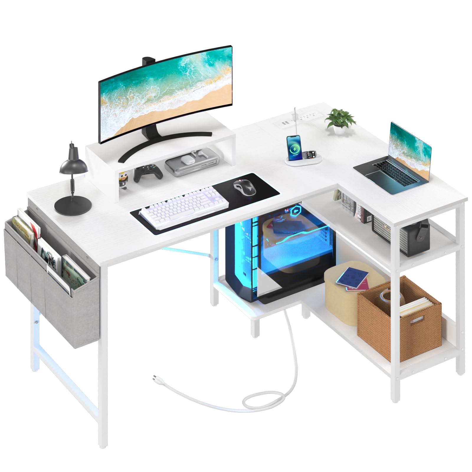 Yoobure L Shaped Desk 47 Inch Computer Desk with Outlets & USB Ports ...