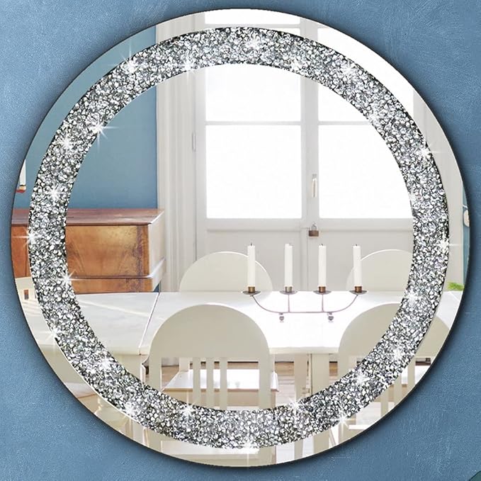 Amazon.com: qmdecor Round Wall Mirror for Home Decoration in Crystal ...