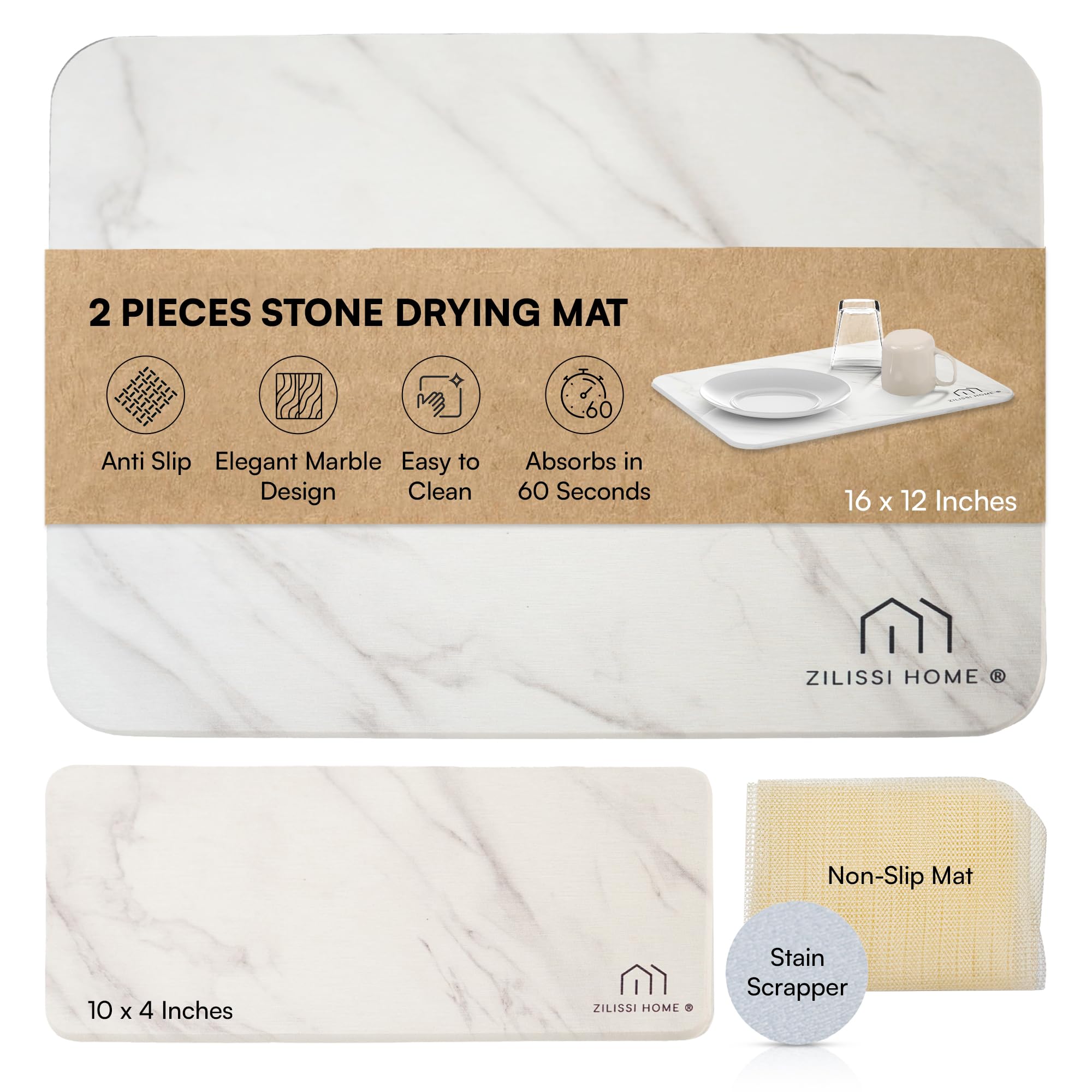 Amazon.com: Stone Dish Drying Mat 16" x 12" with Small Tray - Elegant ...