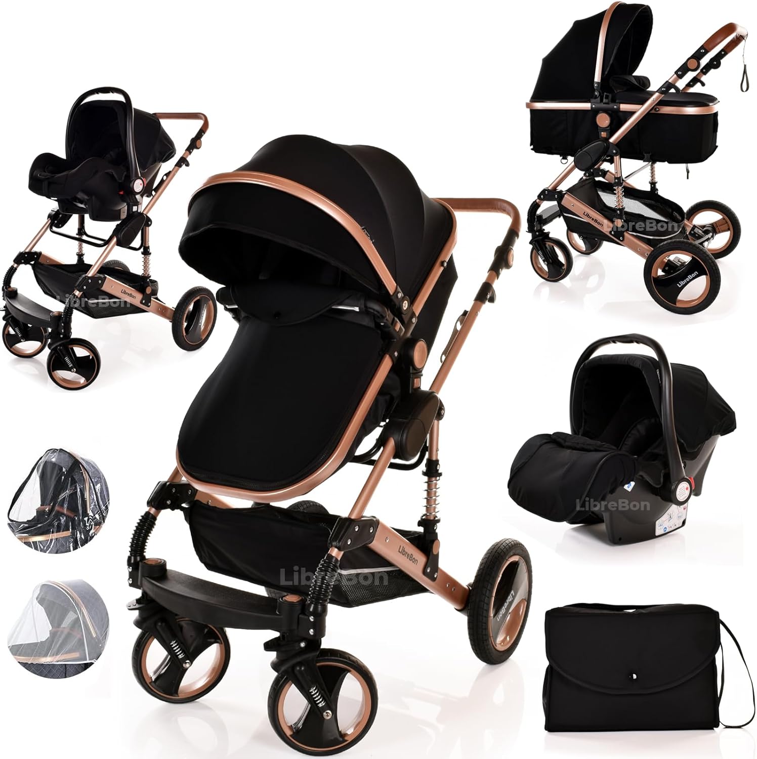 Baby Stroller Pram Pushchair Buggy Lightweight Folding Strollers 3 in1 ...
