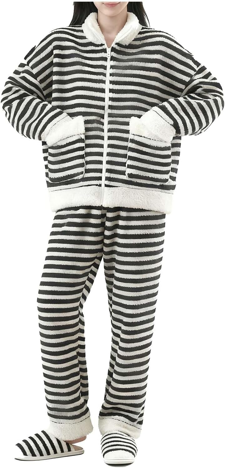 Amazon.com: Conjunto de pijama térmico grueso de invierno para mujer ...